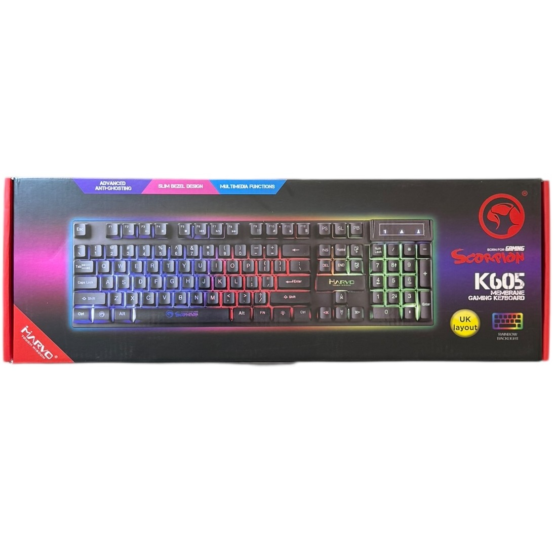 New New: Marvo Scorpion K605 Membrane Gaming Keyboard (QWERTY UK Layout ...